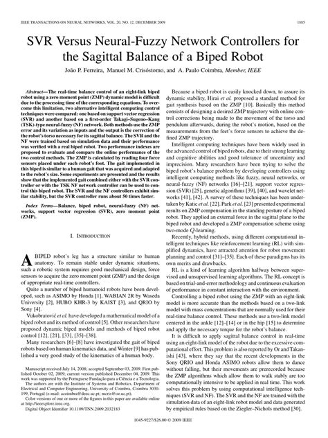 Pdf Svr Versus Neural Fuzzy Network Controllers For The Sagittal Balance Of A Biped Robot