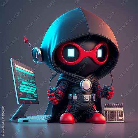 Cute Cartoon Hacker Character 3d Rendered Stock Illustration Adobe Stock