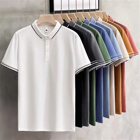 เสื้อโปโลชาย เสื้อโปโลแขนสั้น คอปก ผ้าฝ้าย ทรงหลวม ลายทาง โอเวอร์ไซซ์ สําหรับผู้ชาย มี 6 สี