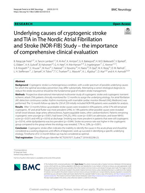 Pdf Underlying Causes Of Cryptogenic Stroke And Tia In The Nordic Atrial Fibrillation And