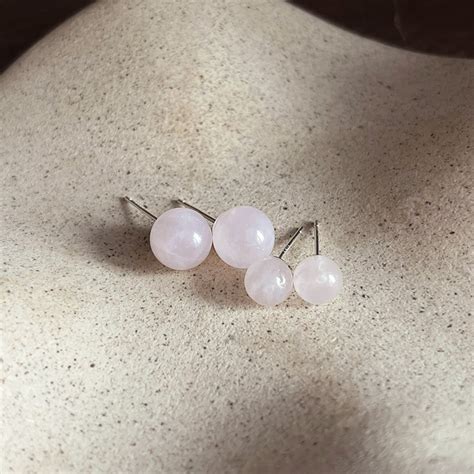아주얼 [무배] 실버925 로즈쿼츠 원석 볼 귀걸이 2size