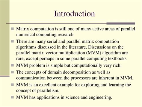 Ppt Performance Study Of Domain Decomposed Parallel Matrix Vector Multiplication Programs