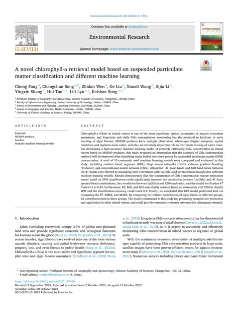 Pdf A Novel Chlorophyll A Retrieval Model Based On Suspended