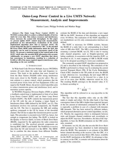 Pdf Outer Loop Power Control In A Live Umts Network Measurement Analysis And Improvements