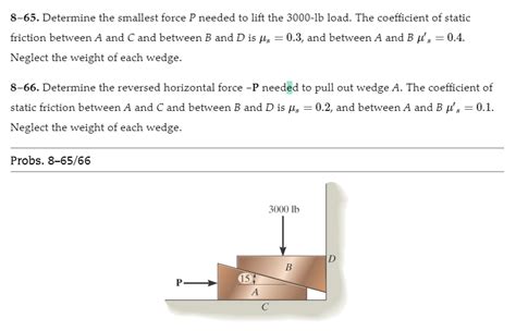 Solved 8 65 Determine The Smallest Force P Needed To Lift