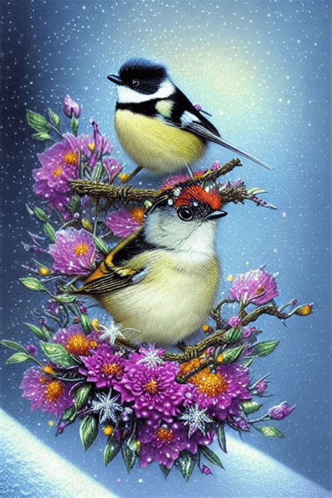 Fantasy Tit With Flowers · Creative Fabrica