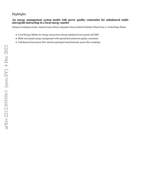 Pdf An Energy Management System Model With Power Quality Constraints For Unbalanced Multi