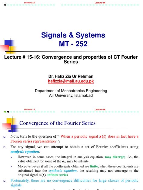 Lecture 15 16 Convergence And Properties Of Fourier Series Pdf