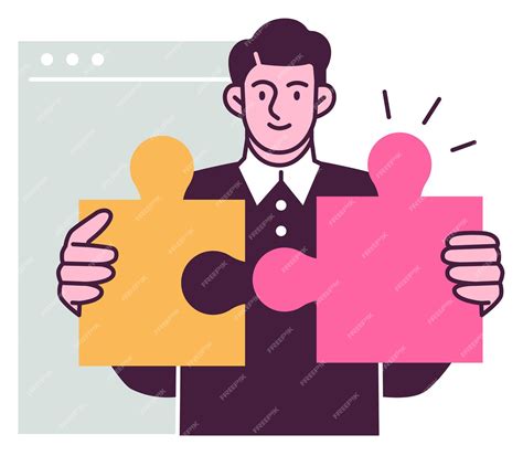 Premium Vector Illustrated Man In A Suit Fitting Two Jigsaw Puzzle Pieces Together Concept For