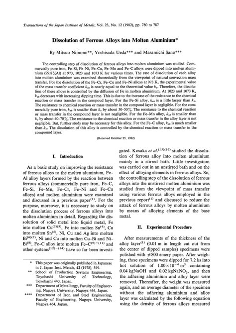 Pdf Dissolution Of Ferrous Alloys Into Molten Aluminium
