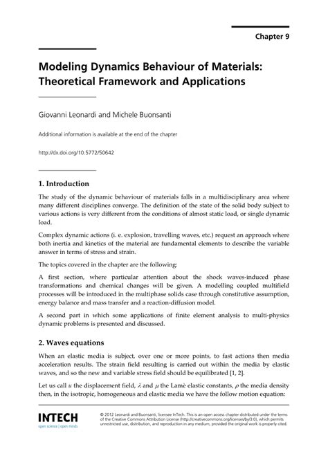 pdf modeling dynamics behaviour materials theoretical framework and