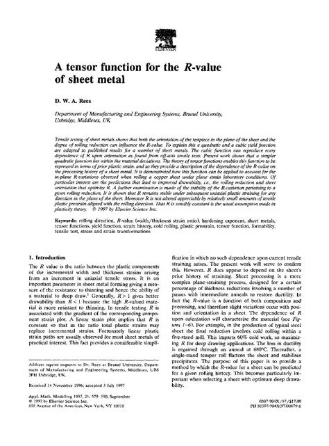 Pdf A Tensor Function For The R Value Of Sheet Metal Dokumentips