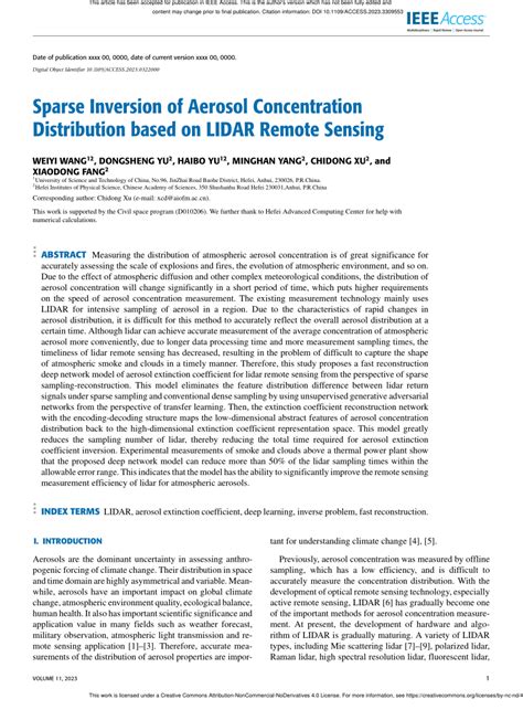 Pdf Sparse Inversion Of Aerosol Concentration Distribution Based On