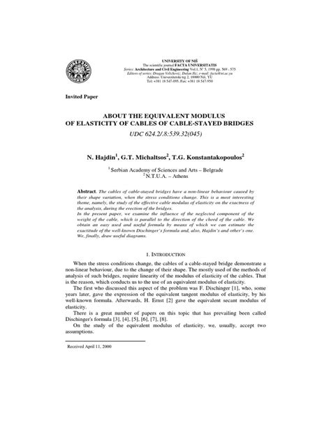 About The Equivalent Modulus Of Elasticity Of Cables Of Cable Stayed