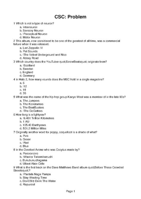 Csc257 Demo 10 Csc257 Csc Problem 1 Which Is Not A Type Of Neuron