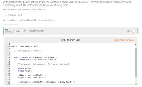 Solved Write A Static Method Called Getcylindervolume That