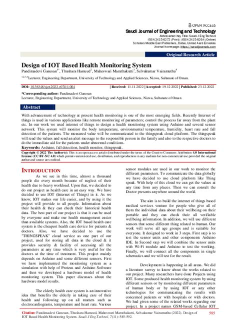 Pdf Design Of Iot Based Health Monitoring System Pandimadevi