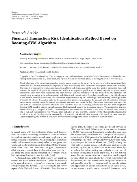 Pdf Financial Transaction Risk Identification Method Based On Boosting Svm Algorithm