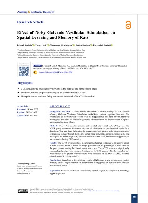 Pdf Effect Of Noisy Galvanic Vestibular Stimulation On Spatial