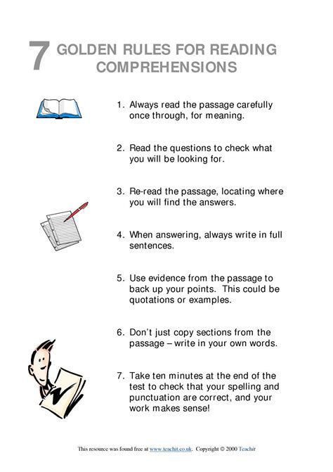 7 Golden Rules For Reading Comprehensions Worksheet
