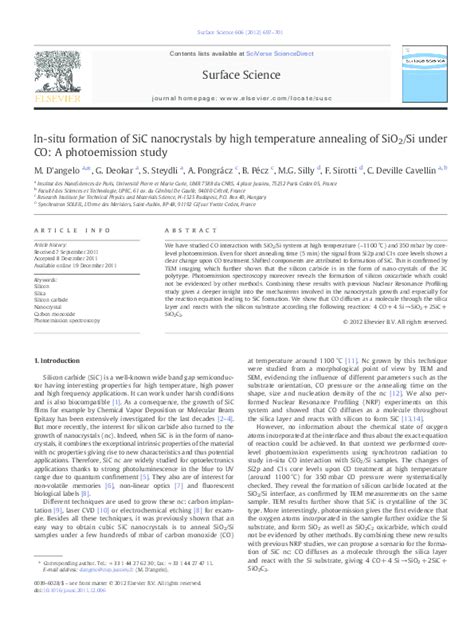 Pdf In Situ Formation Of Sic Nanocrystals By High Temperature Annealing Of Sio2 Si Under Co A