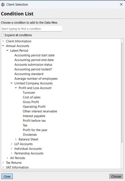 data mining for clients using accounting and or corporation tax values