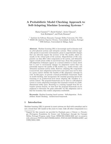 PDF A Probabilistic Model Checking Approach To Self Adapting Machine Learning Systems