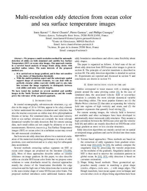 Pdf Multi Resolution Eddy Detection From Ocean Color And Sea Surface Temperature Images