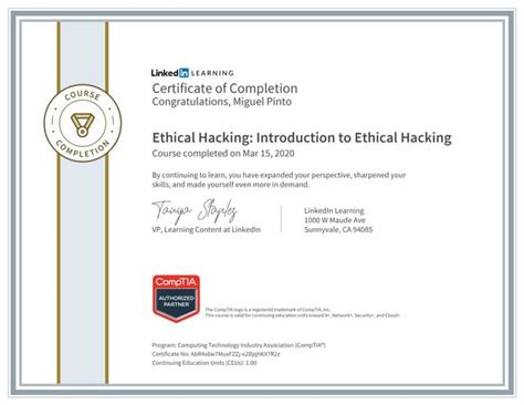 Certificate Of Completion Ethical Hacking Introduction Pdf Technology And Computing
