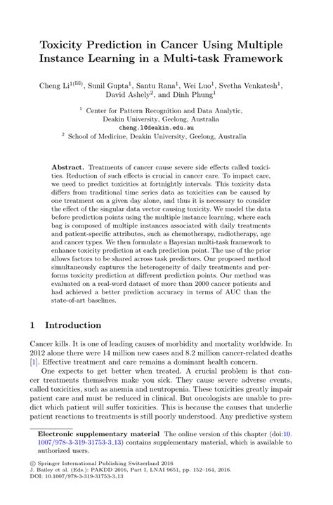 Pdf Toxicity Prediction In Cancer Using Multiple Instance Learning In