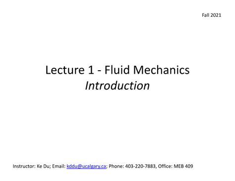 Lecture Introduction Of Fluid Mechanics Lecture Fluid Mechanics Introduction Instructor