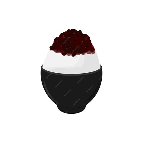 Premium Vector Bingsu Bingsoo Red Bean Shaved Ice Illustration Logo Served In A Bowl