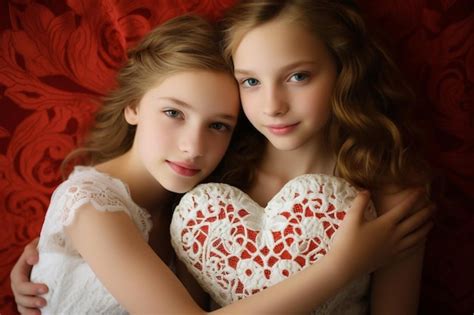 Lovely Lace Girls In Valentine Photo Premium Ai Generated Image