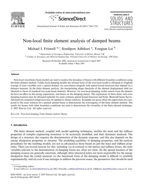 Pdf Nonlocal Finite Element Analysis Of Damped Beams