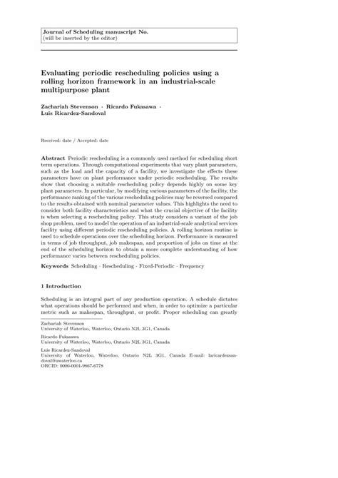 Pdf Evaluating Periodic Rescheduling Policies Using A Rolling