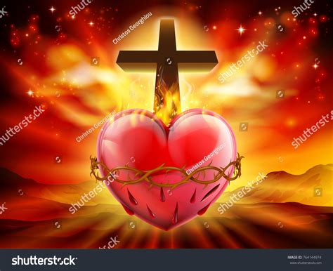 Illustration Christian Symbol Sacred Heart Representing เวกเตอร์สต็อก