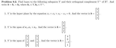 solved problem 9 2 ﻿find bases to the following subspaces v