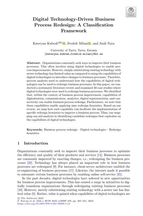 pdf digital technology driven business process redesign a