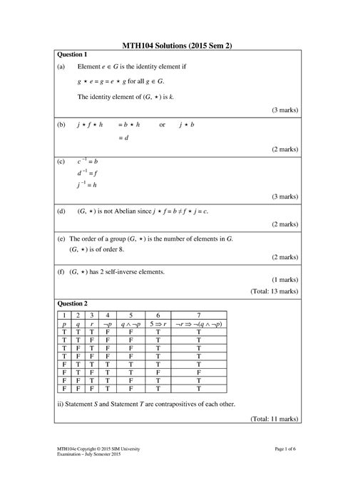 Exam 2015 Answers Mth104 Solutions 2015 Sem 2 Question 1 A
