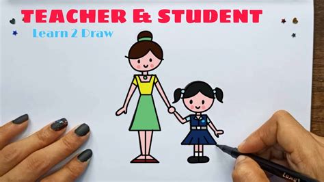 How To Draw Teacher And Student Easy Drawing Videos Using Simple Shapes