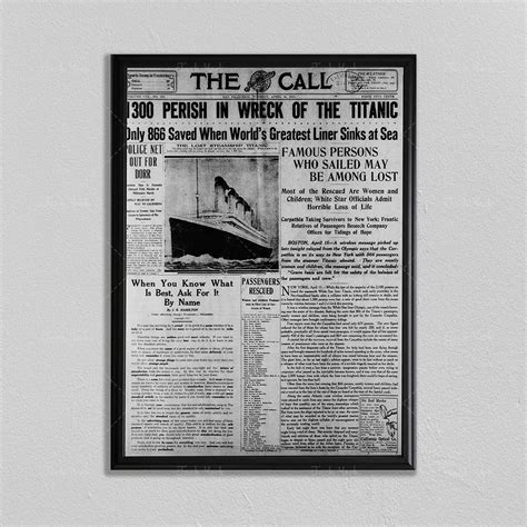 Titanic Poster Vintage Newspaper Front Page Historic News New York