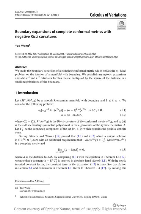 Boundary Expansions Of Complete Conformal Metrics With Negative Ricci