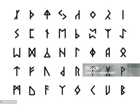 룬 문자 상형 문자 조각된 룬이 있는 고대 북유럽 켈트 알파벳 오래된 스칸디나비아 신성한 대본 편지 게르만 Futhark 문화 표지판 벡터 컬렉션 룬에 대한 스톡 벡터 아트