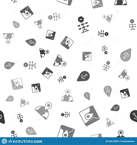 Set Road Barrier Folded Map With Location Marker Location Anchor And The Globe On Seamless