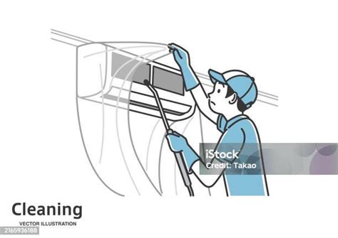 에어컨을 청소하는 집 청소 회사의 남성 직원 가사 집안일에 대한 스톡 벡터 아트 및 기타 이미지 가사 집안일 건물 관리 서비스 공기조화 Istock