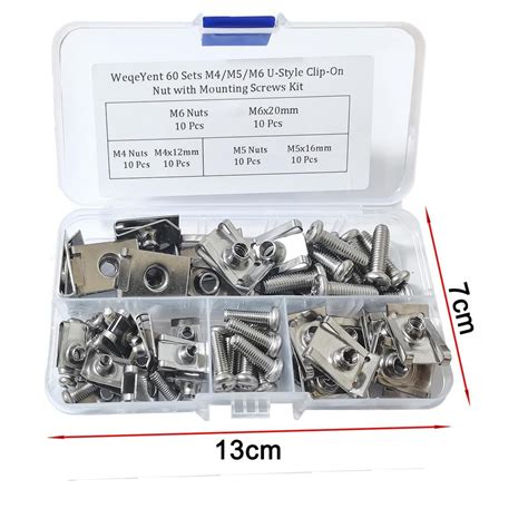 60pcs 3 Sizes Stainless Steel U Clip Nuts And Boltsm4 M5 M6 U Style