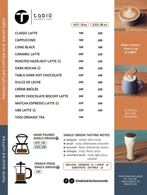 Menu At Tablo Kitchen X Cafe South Triangle Qc Quezon City