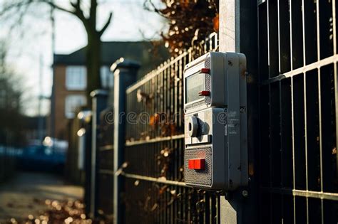 Security Intercom On A Locked Metal Gate Stock Photo Image Of Electronic Metal