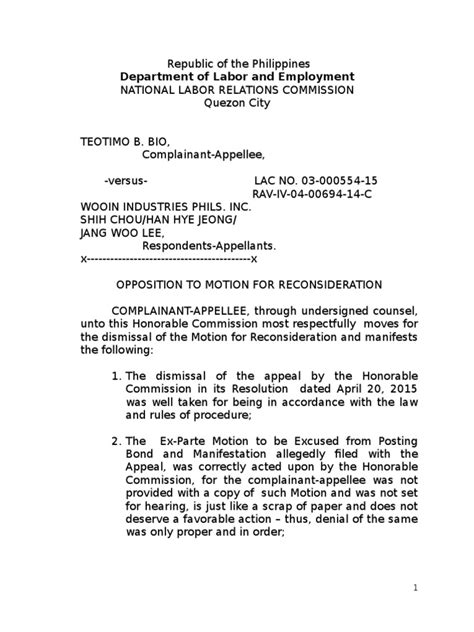 Opposition To Motion For Reconsideration Pdf Public Law Government
