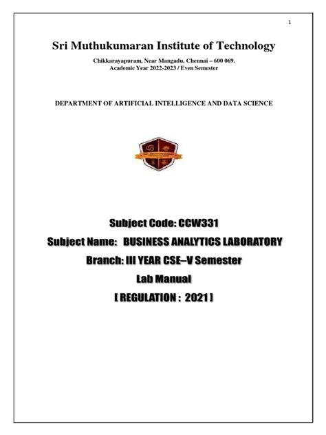 Business Analytics Lab Manual Ai Pdf